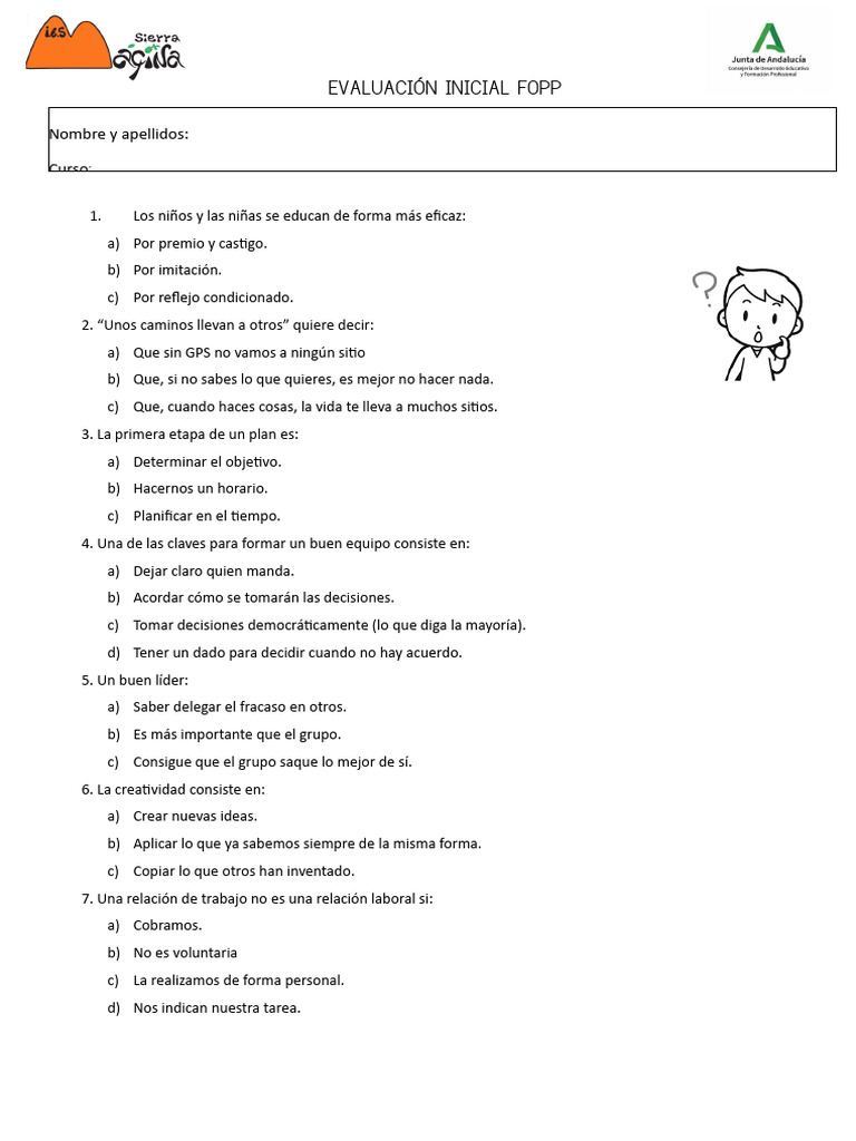 Prueba Inicial FOPP | PDF | Crecimiento personal y profesional