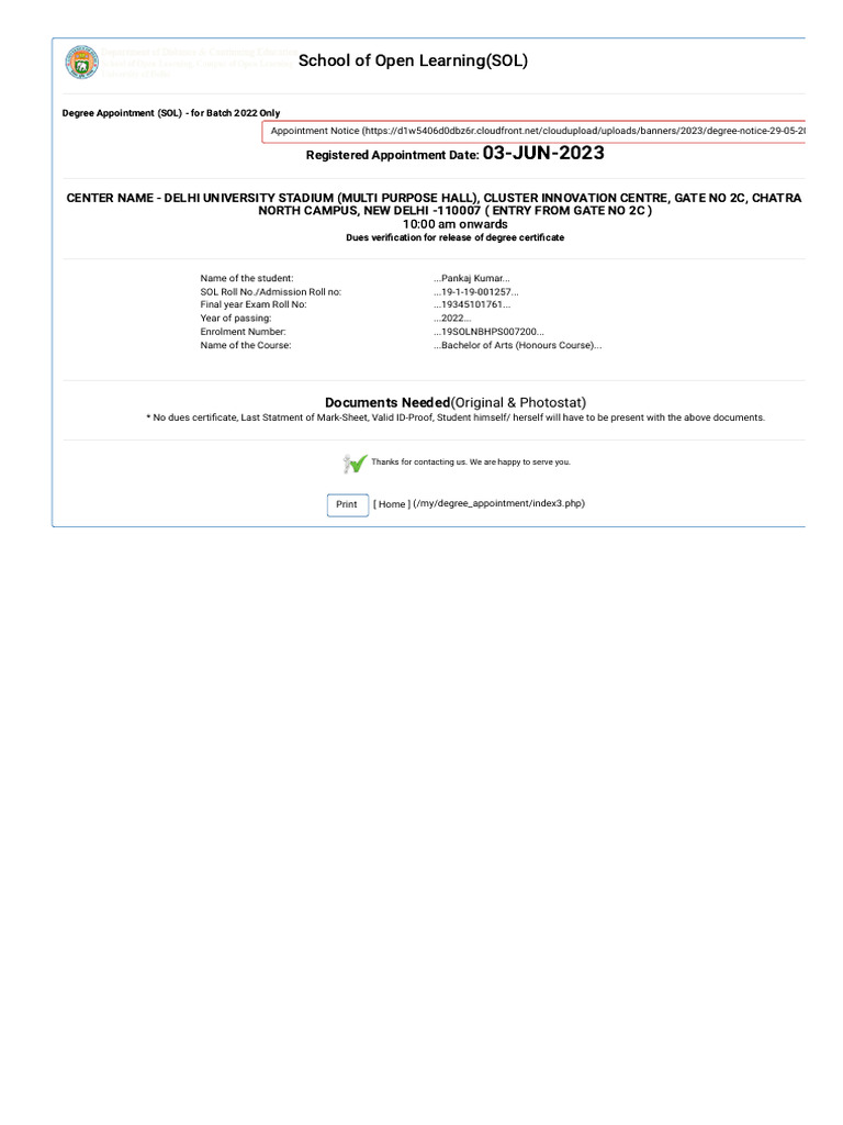 SOL Degree Appointment Notice 2023 | PDF | Career & Growth