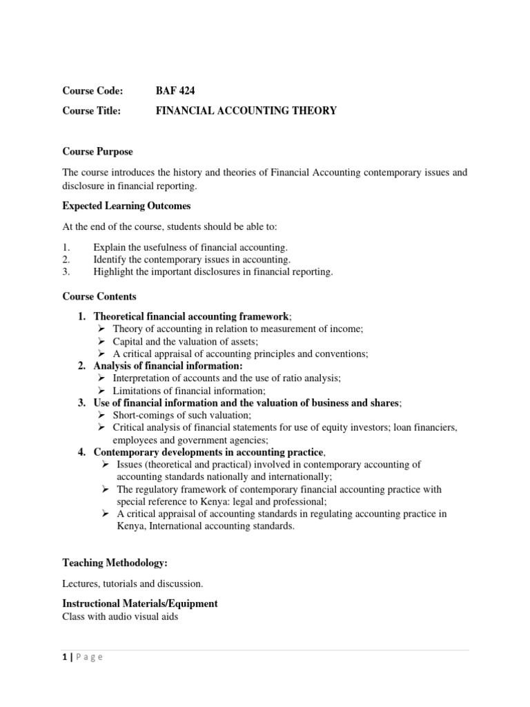 Financial Accounting Theory Course Overview | PDF | Accounting ...