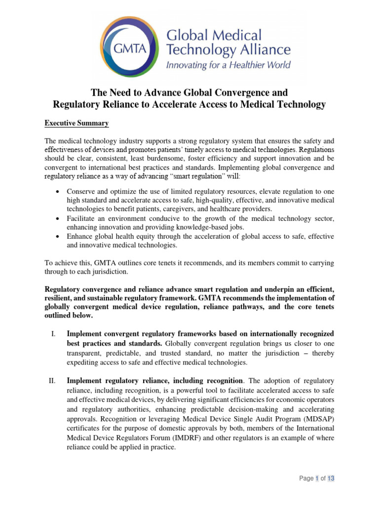 GMTA Global Harmonization of Medical Technology Regulations | Download ...