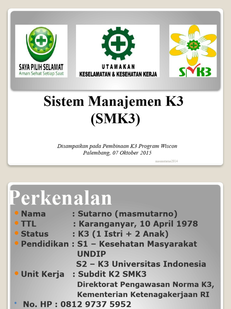 Sosialisasi SMK3 PP 50-2012 Konstruksi Wiscon - Tarno - Rev 3 | PDF