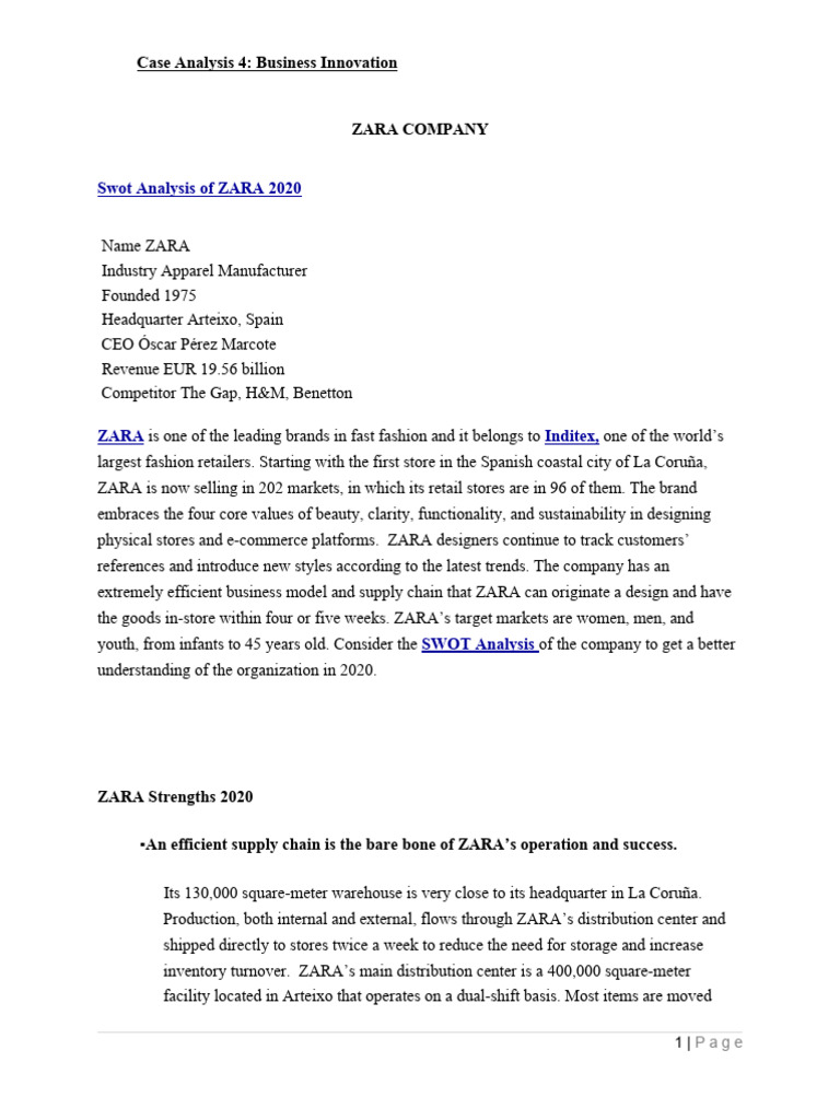 CASE STUDY ZARA Business Innovation | PDF | Business Economics | Economies