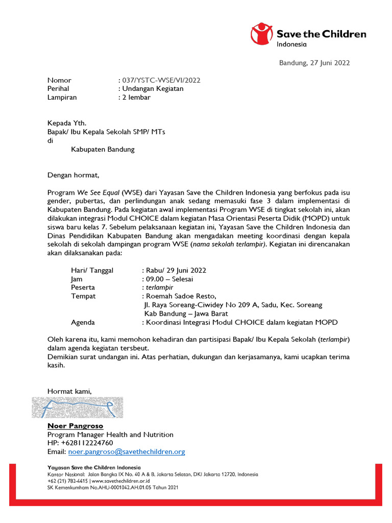 Undangan Koordinasi Program WSE | PDF