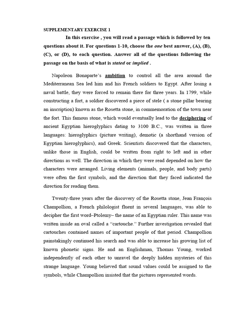 Supplementary Exercise 1 - UNIT 1 | PDF | Egyptian Hieroglyphs ...