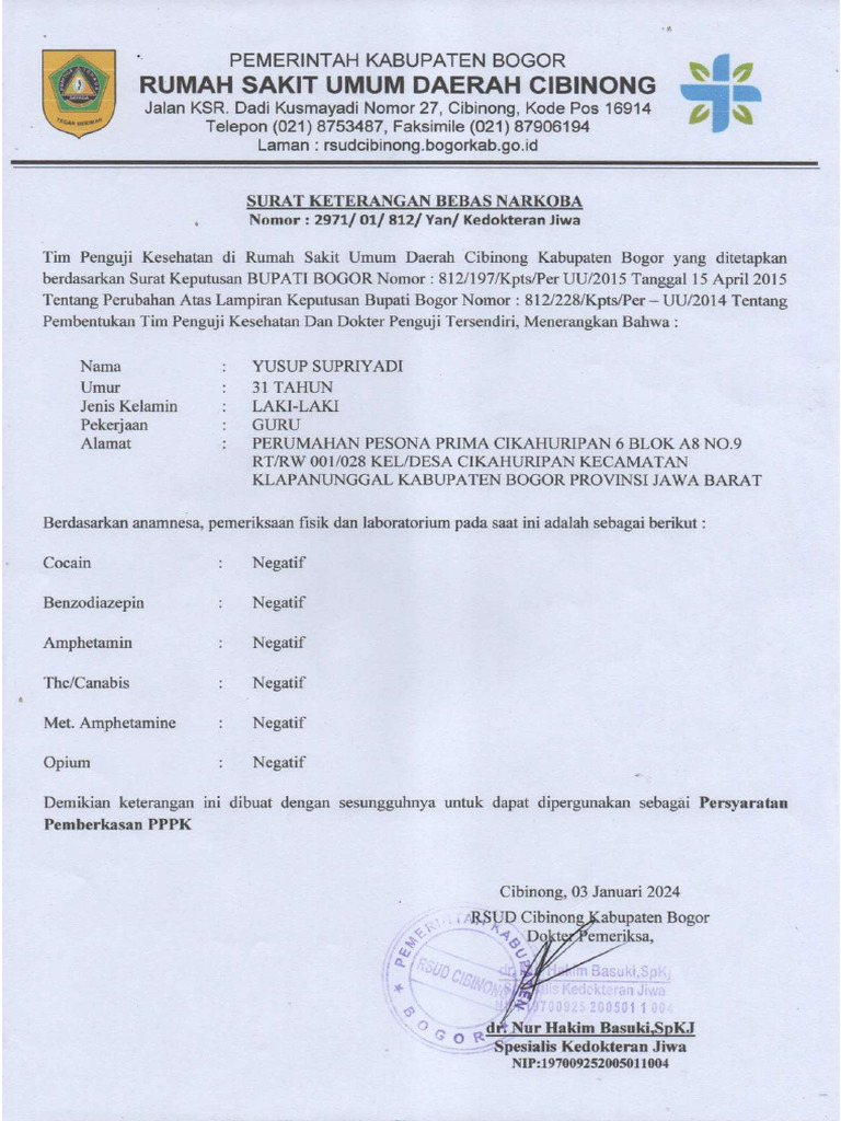 Surat Keterangan Narkoba Beserta Hasil Lab Narkobanya | PDF