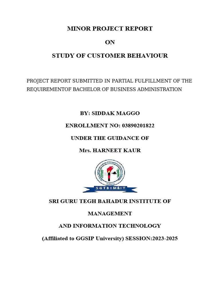 Minor Project Report ON Study of Customer Behaviour | PDF | Consumer ...