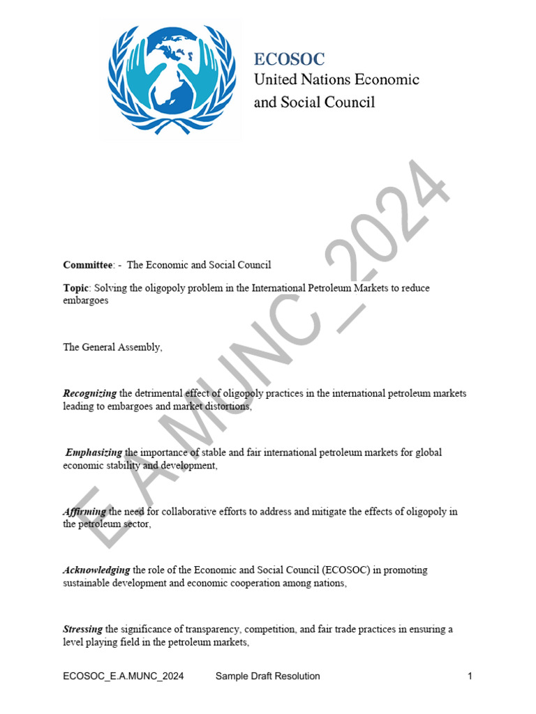 Sample Draft Resolution ECOSOC_E.A.MUNC | PDF | Economies