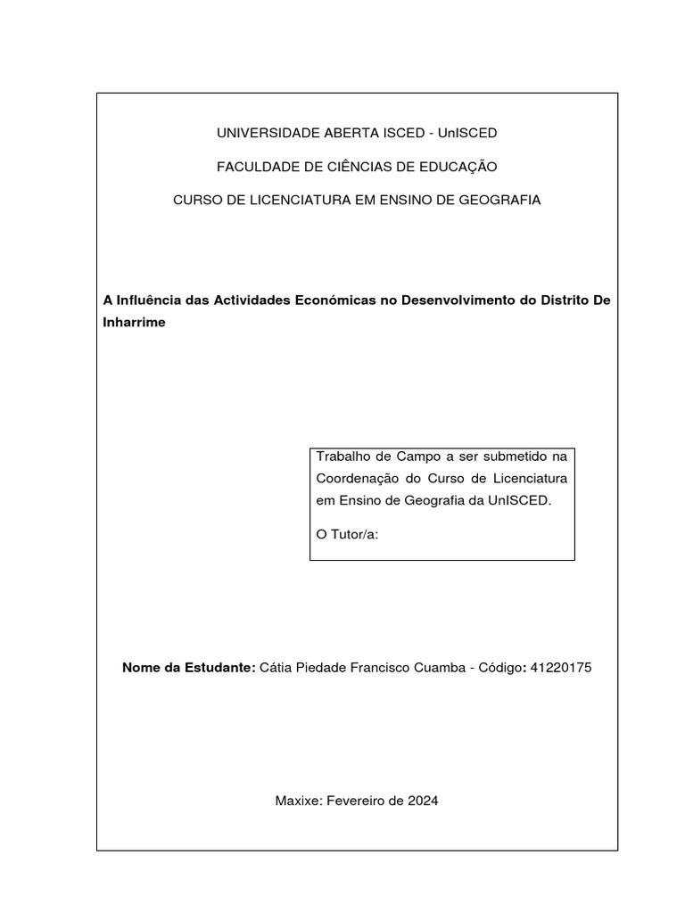 Atividades Econômicas em Inharrime | PDF | Desenvolvimento econômico ...