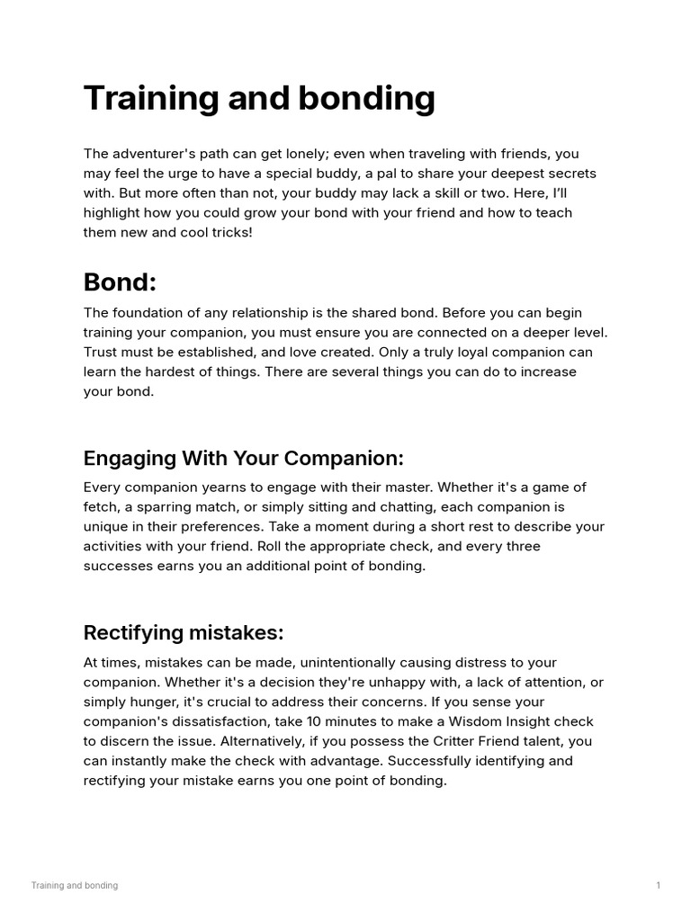 Training - and - Bonding (Updated, in Progress) | PDF