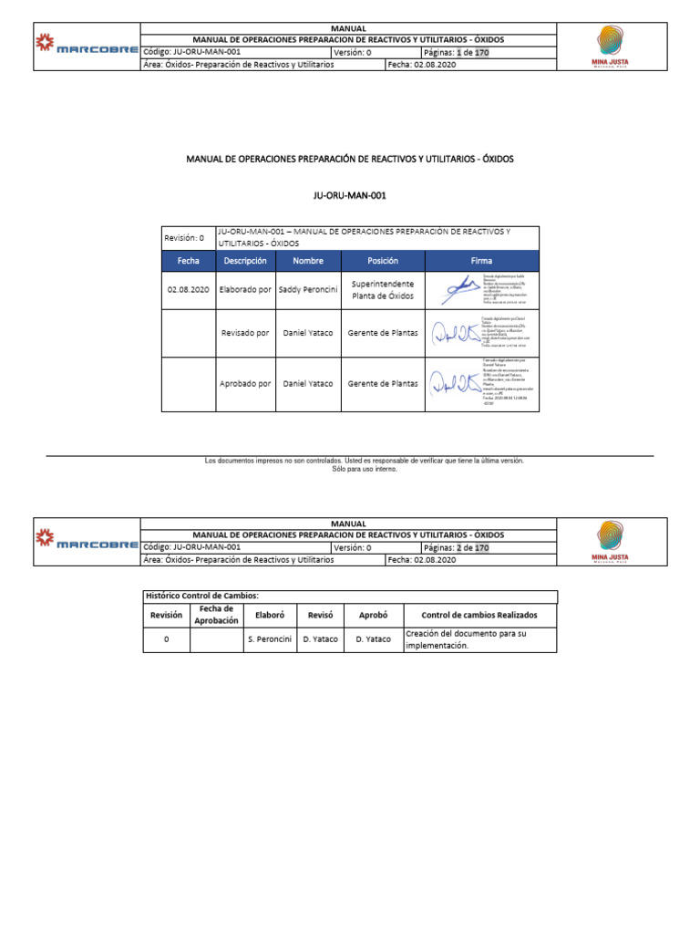 JU-ORU-MAN-001 Reactivos y Utilitarios 17.07.20 Rev.0 Firmado | PDF ...