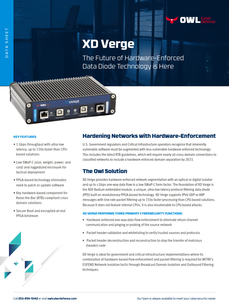 22 D120 OWL XD Verge Data Sheet | PDF | Computer Network | Network Packet