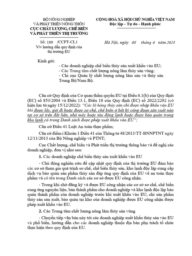 CV Gui Cac DN Ve Quy Dinh EU 6.2023 | PDF