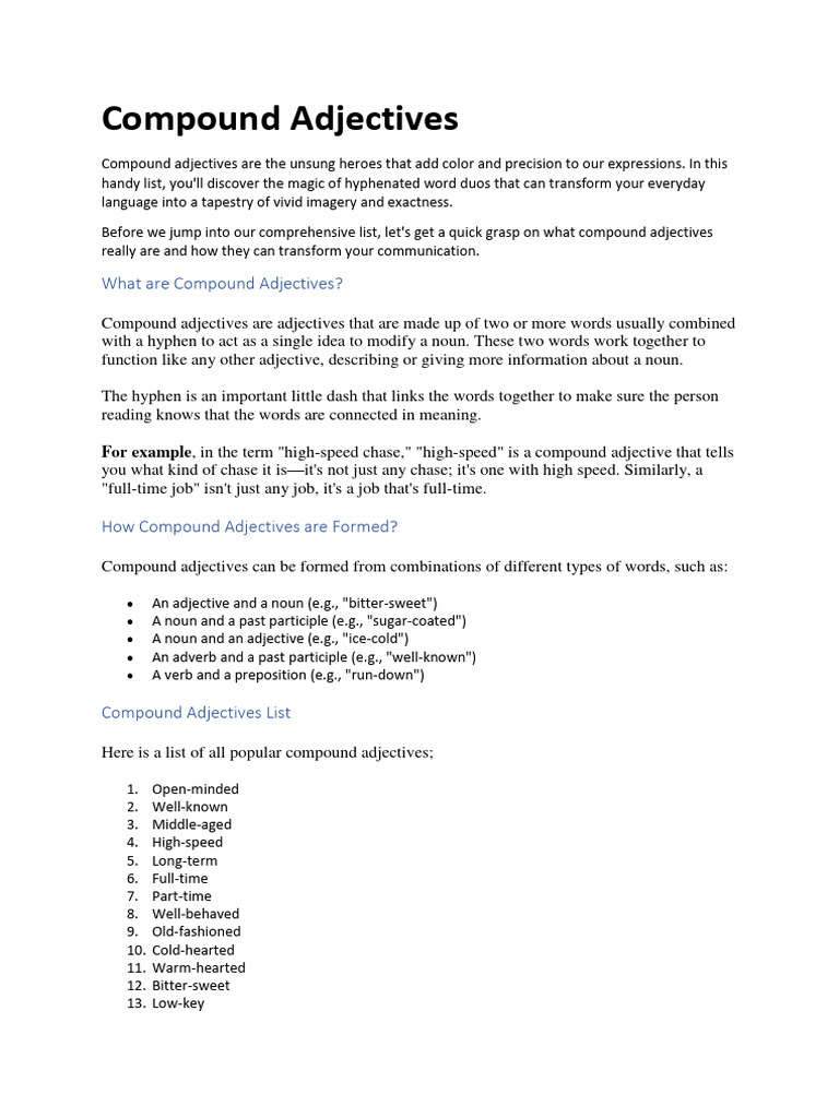 Compound Adjectives | PDF | Adjective | Word