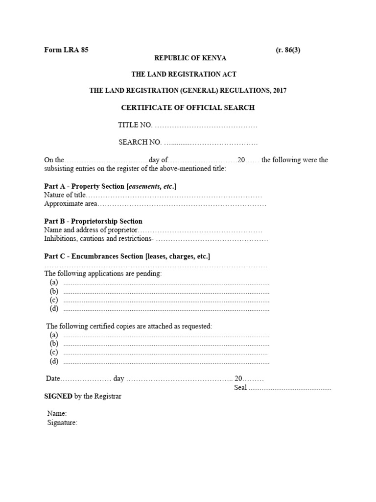 Form LRA 85 CERTIFICATE OF OFFICIAL SEARCH | PDF