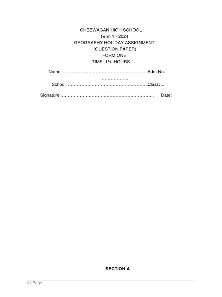 April Holiday Assignment Assignments - Form 1 - Geography | PDF | Earth ...