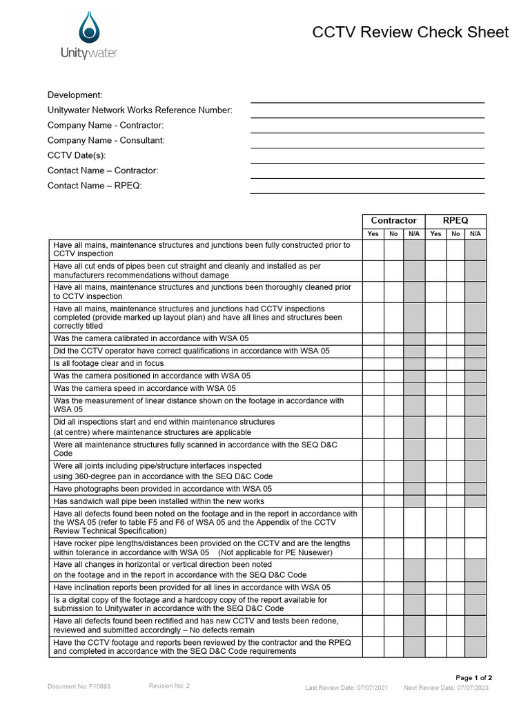 AC - CCTV Review Check Sheet - F10683 | PDF | Closed Circuit Television