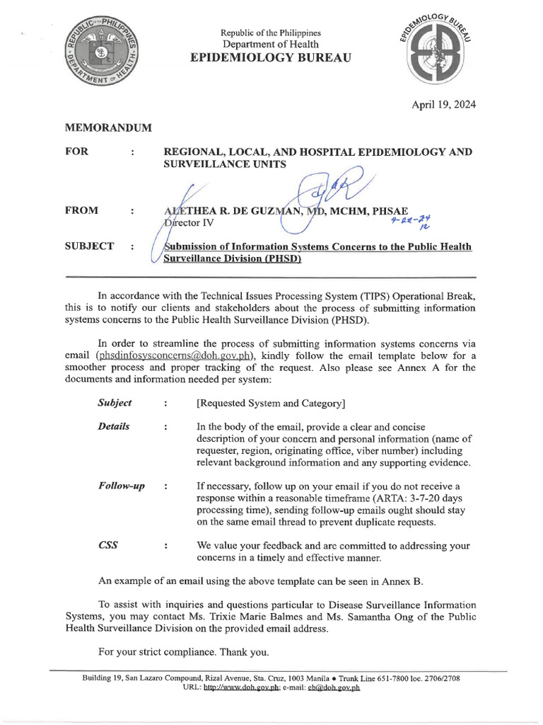 Signed Memo - Submission of Information Sustems Concerns To The PHSD | PDF