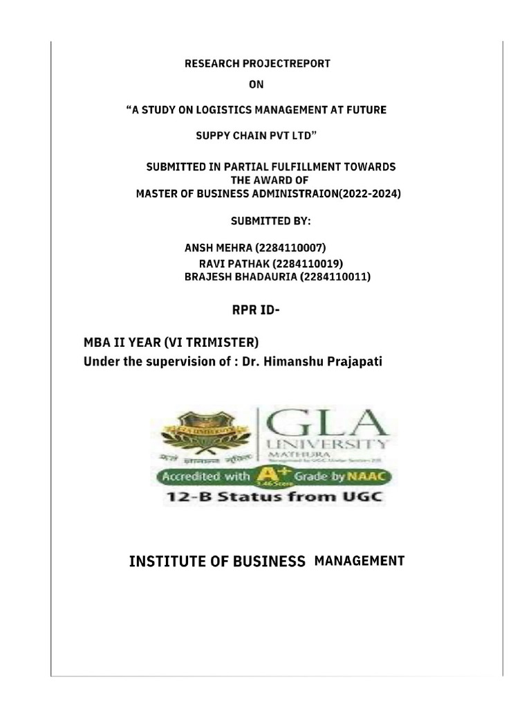 Rpr Report | PDF | Logistics | Supply Chain Management