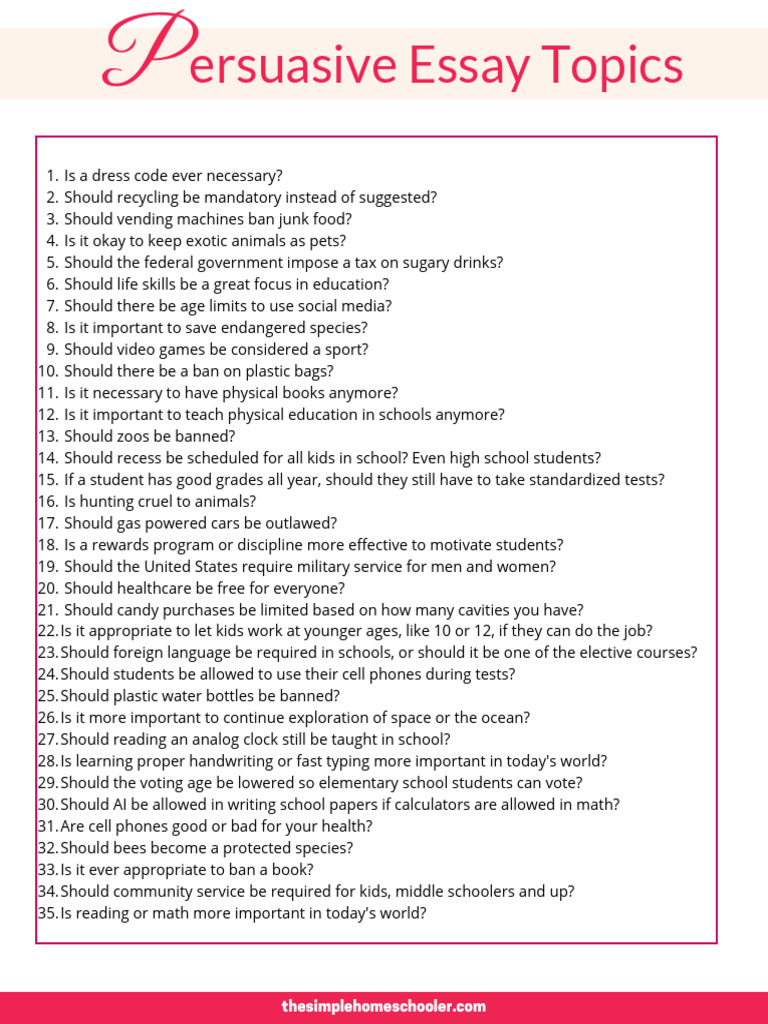 Persuasive Essay Topics For 6th Graders | PDF | Wellness