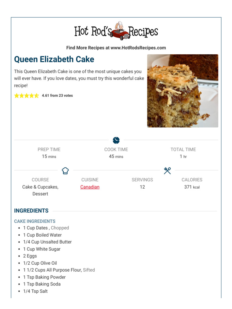 Queen Elizabeth Cake - Hot Rod's Recipes | PDF | Cakes | Baking