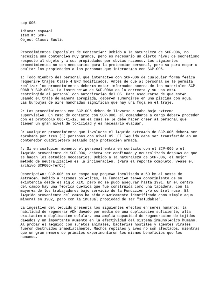 Propiedades y Contención de SCP-006 | PDF | Ciencias de la vida | Biología