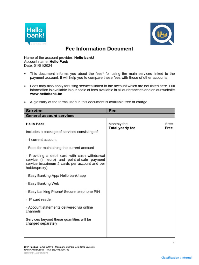 Fee Information Document | PDF | Debit Card | Transaction Account