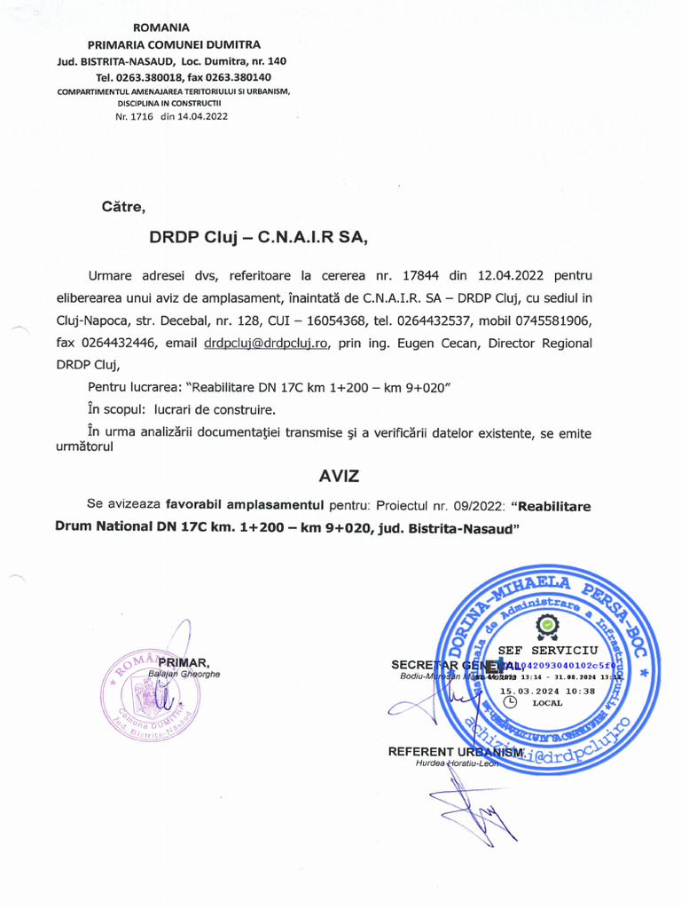 8 - Aviz Primarie Dumitra - Signed | PDF