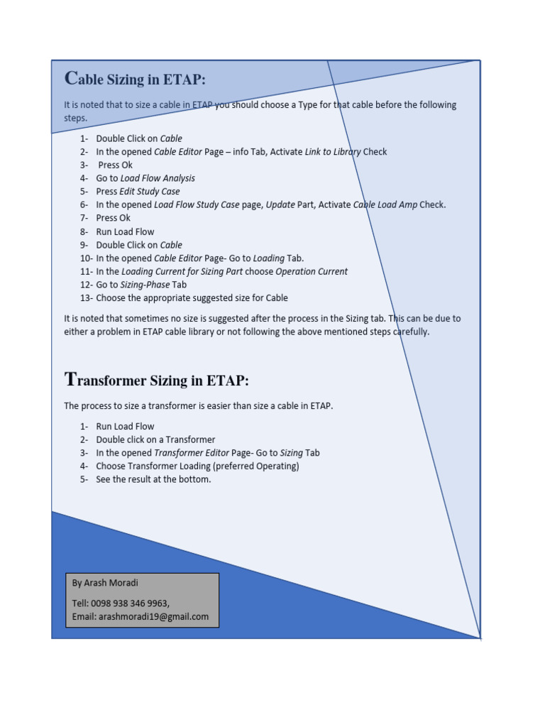 ETAP Cable and Transformer Sizing Guide | PDF