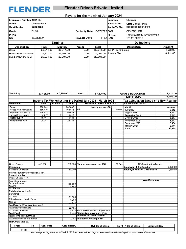 January 2024 Payslip Summary | PDF | Taxes | Tax Deduction