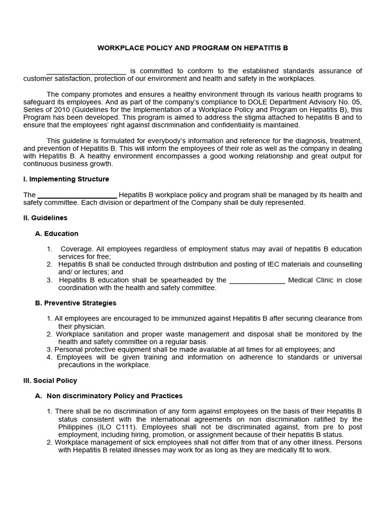 Workplace Policy Program ON Hepatitis B | Download Free PDF | Employment | Occupational Safety ...