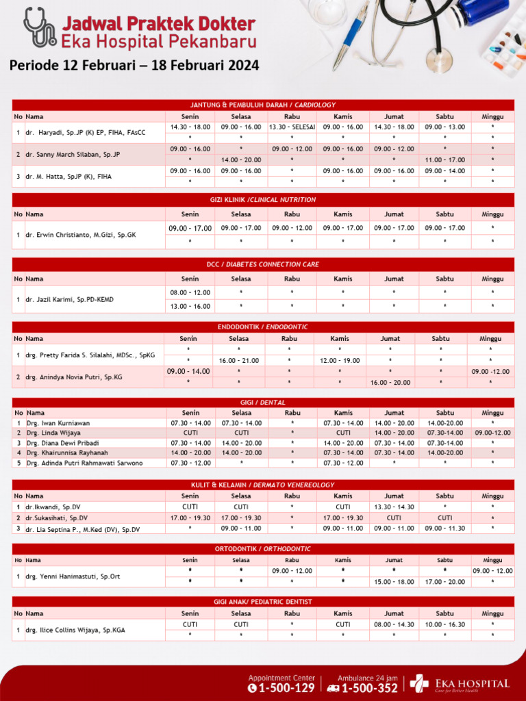 Template Jadwal Dokter Operator - Rev Per Minggu | PDF | Medicine | Clinical Medicine
