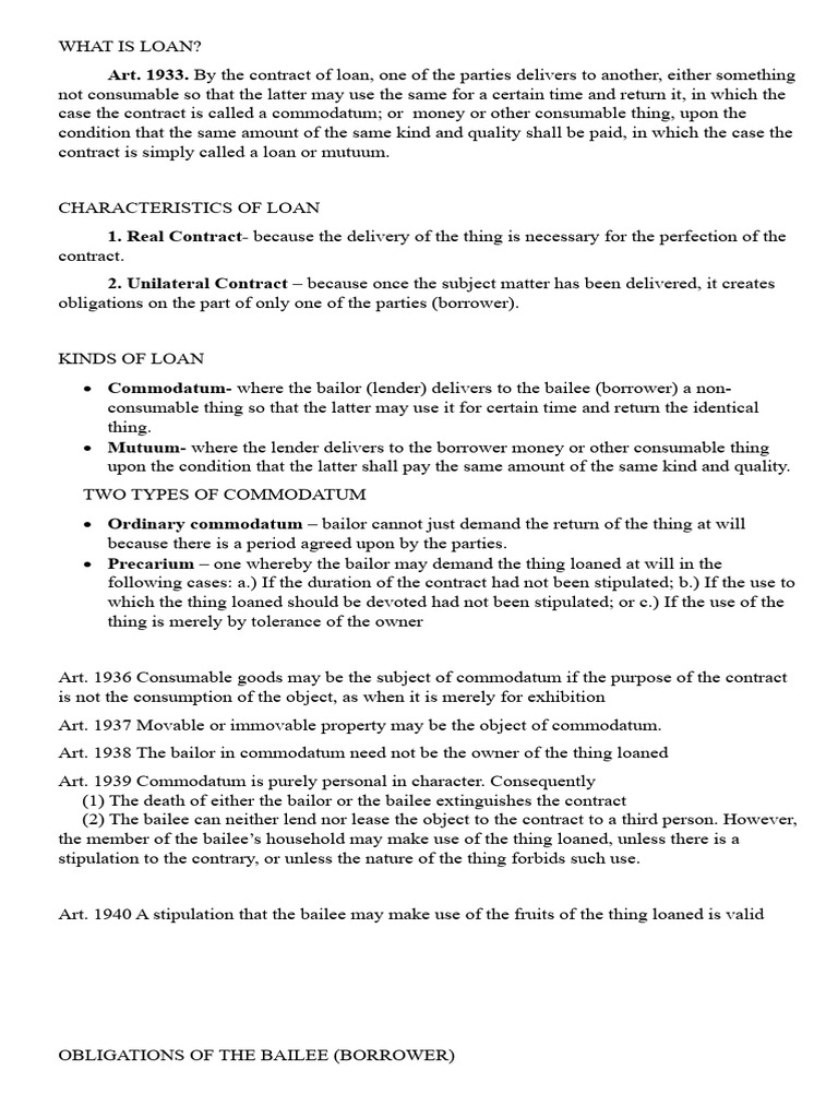 Commodatum and Mutuum | PDF | Interest | Loans
