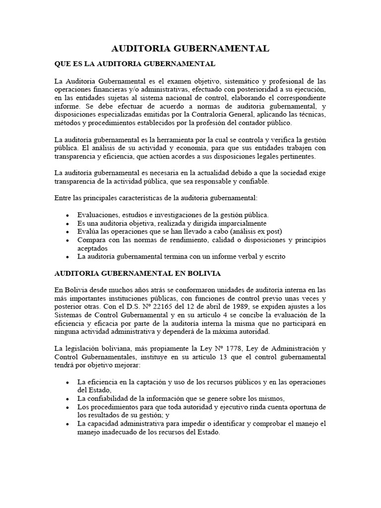 Tema 1 Auditoria Gubernamental | PDF | Auditoría | Contralor