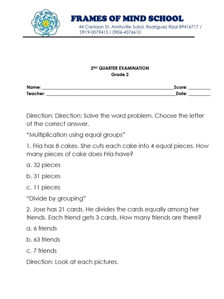 G2 Math Exam QTR2 | PDF | Science