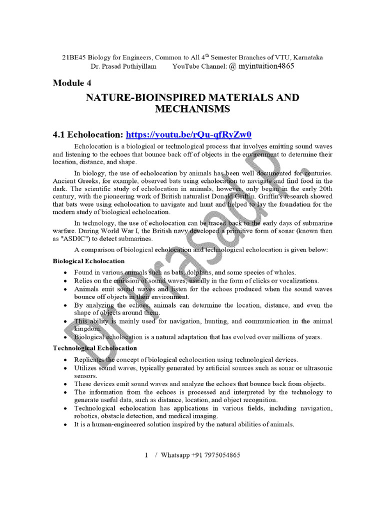 Biology For Engineers Notes Module 4 and 5 | PDF