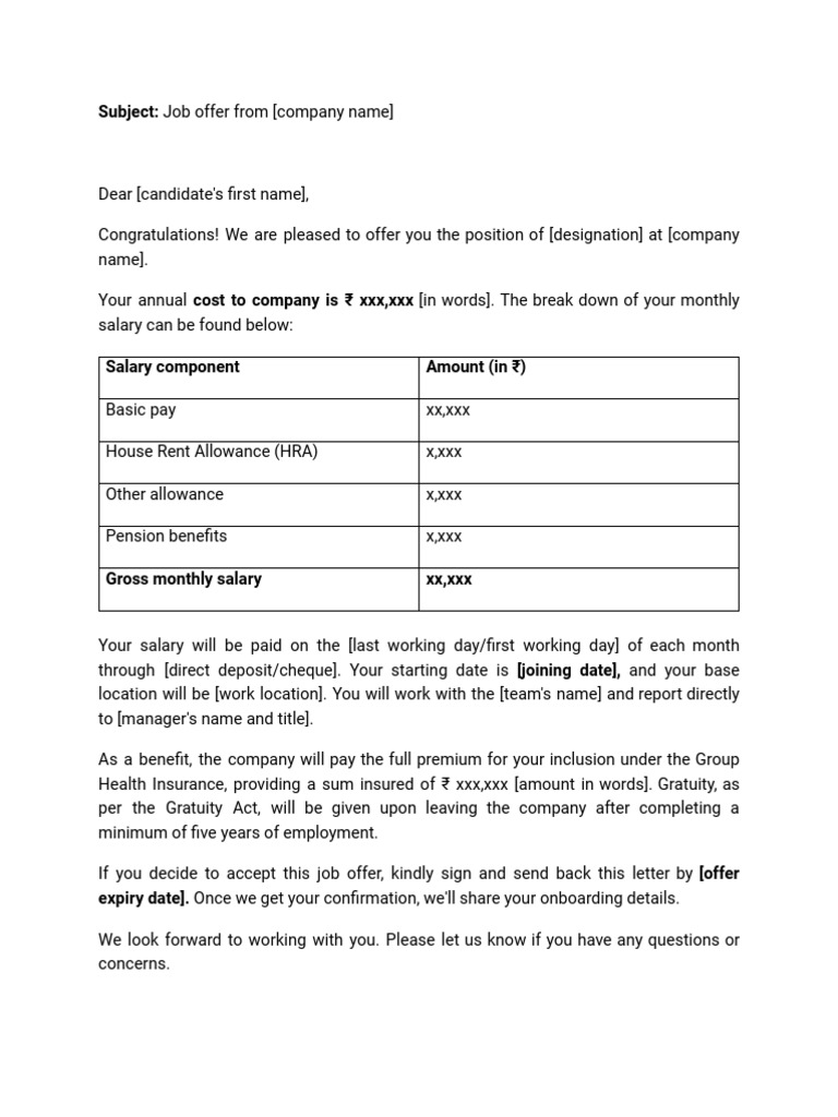 Simple Job Offer Letter Template | PDF