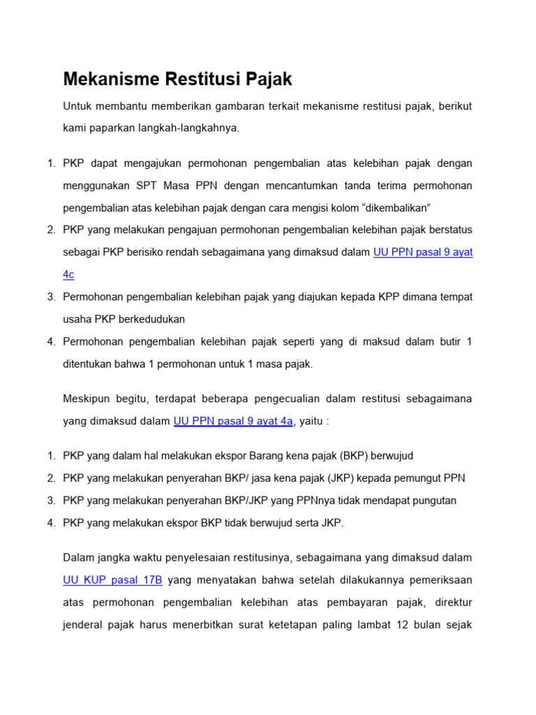 Mekanisme Restitusi Pajak | PDF