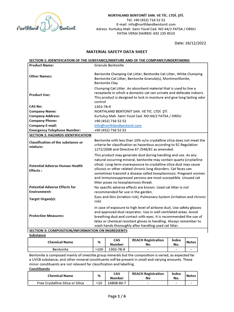 Northland MSDS | PDF | Silicon Dioxide | Toxicity
