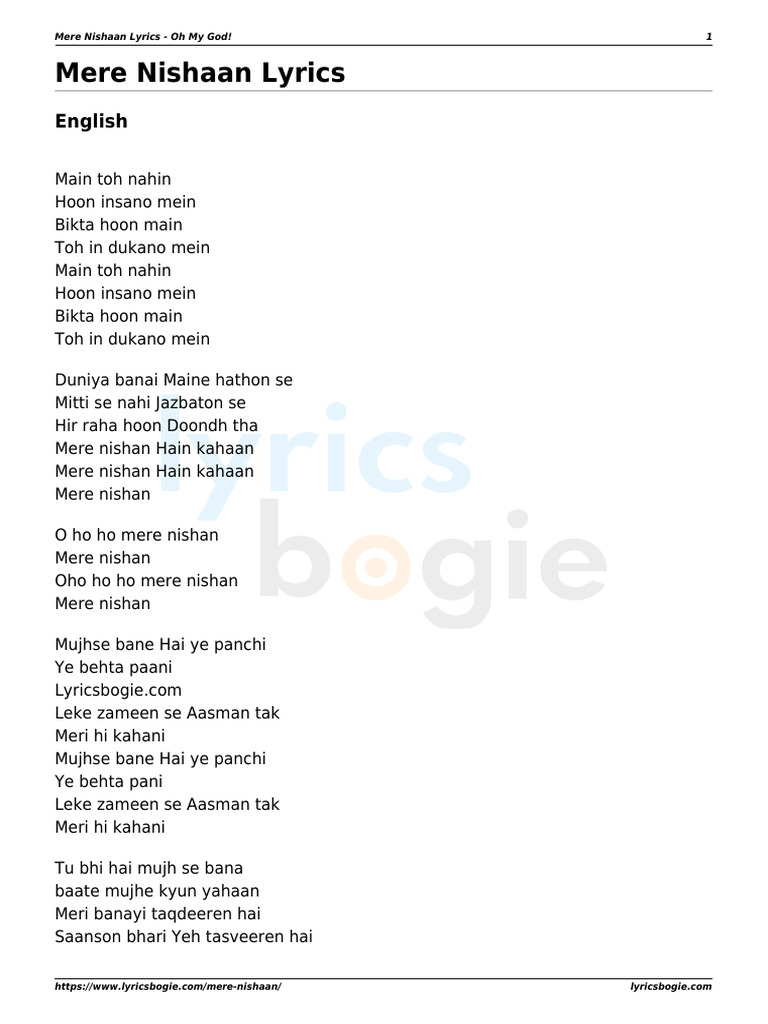 Mere Nishaan Lyrics Overview | PDF
