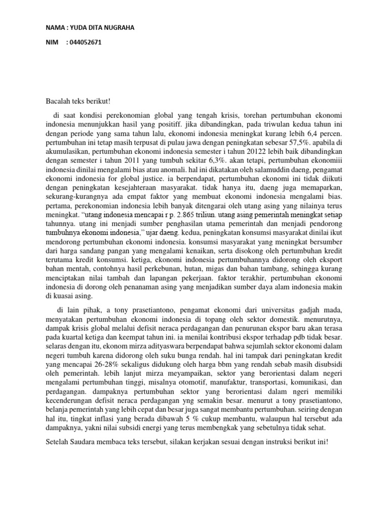 Yuda Dita Nugraha 044052671 Bahasa Indonesia TUGAS 3 | PDF