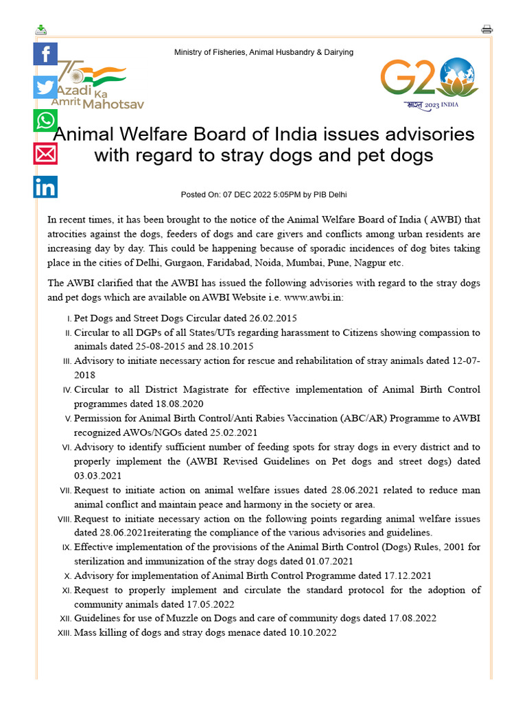 PIB Press Release On Feeding and Relocation, 7 Dec, 2022 | PDF | Animal ...