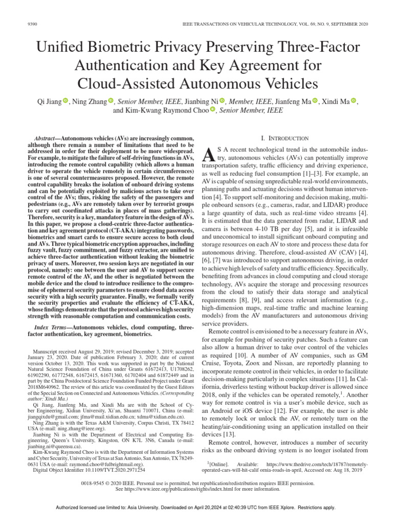 Unified Biometric Privacy Preserving Three-Factor Authentication and Key Agreement For Cloud ...