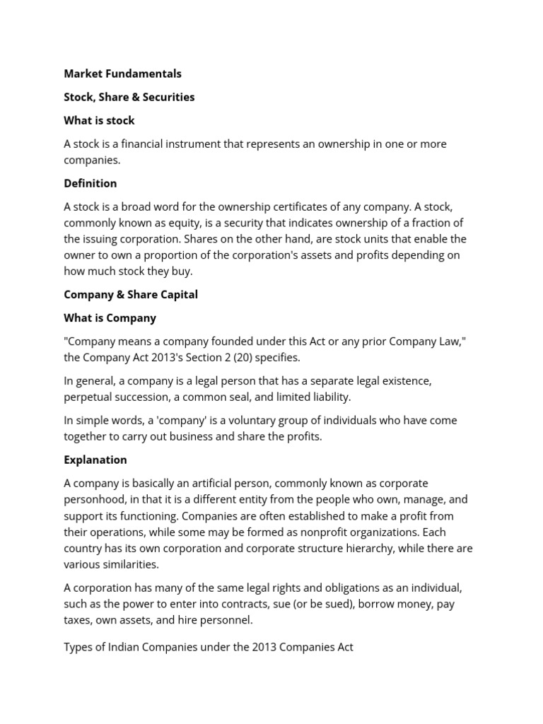 Market Fundamentals - Stock, Share & Securities | PDF | Futures ...