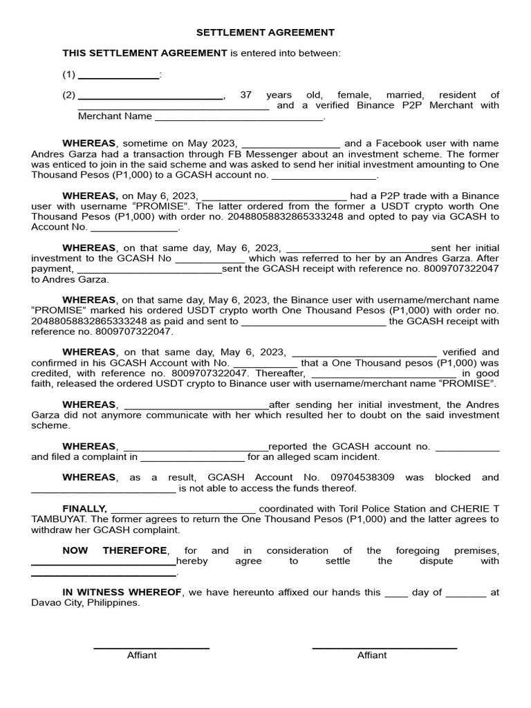 Settlement Agreement | PDF | Cryptocurrency | Payments