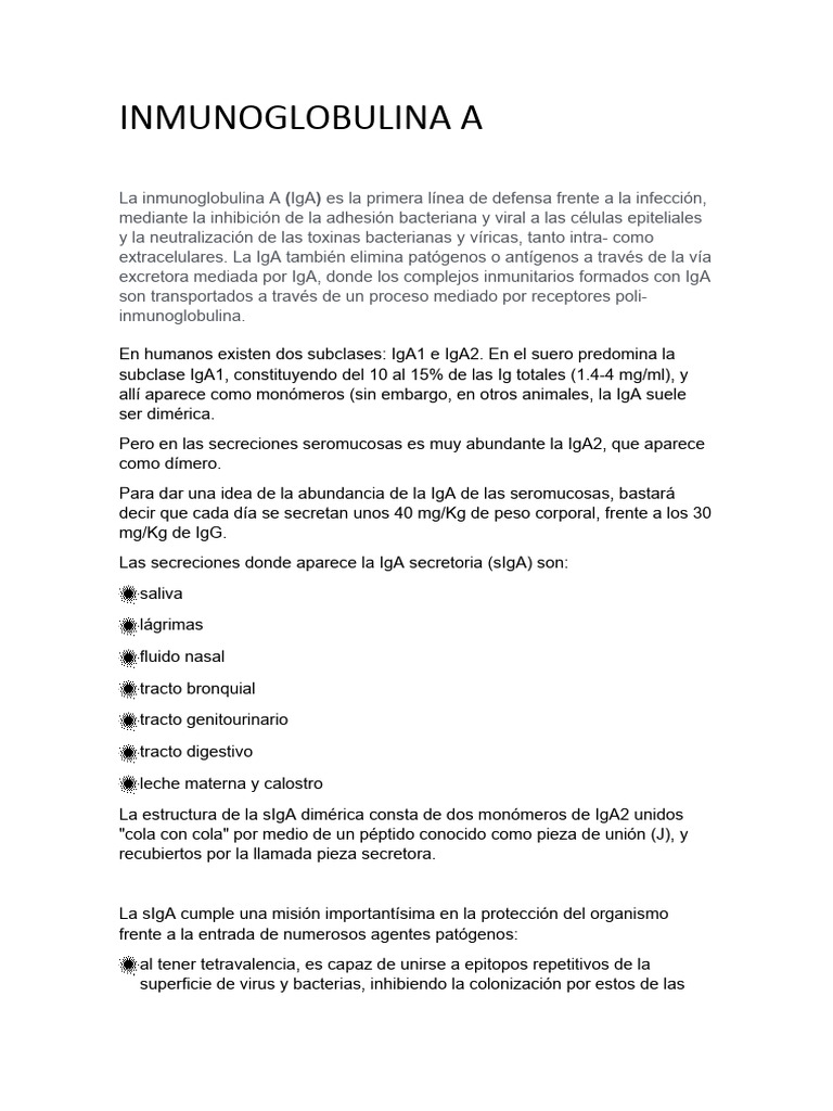 Inmunoglobulina A Pdf Ciencia Y Matemáticas
