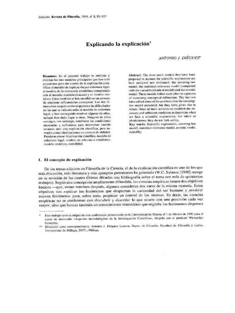 Dieguez (1994) Explicar La Explicación | PDF