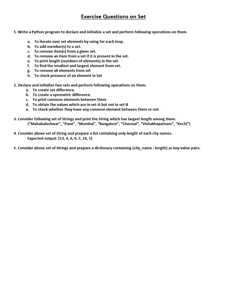 Python Set Operations Exercises | PDF