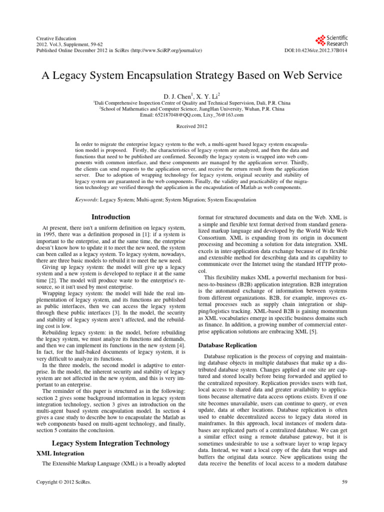 A Legacy System Encapsulation Strategy Based On Web Service | PDF | Databases | Object (Computer ...