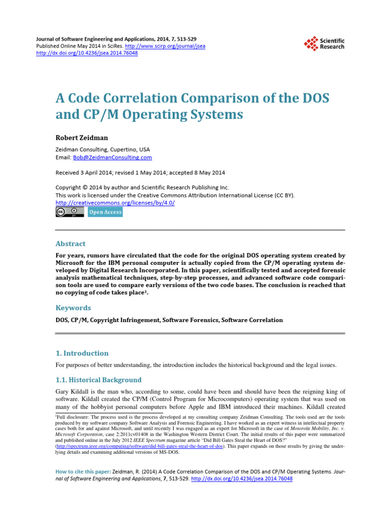 A Code Correlation Comparison of The DOS and CPM Operating Systems | PDF | Computer Engineering ...