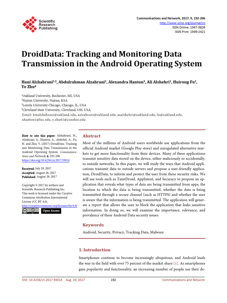 DroidData Tracking and Monitoring Data Transmission in The Android ... DroidData Tracking and Monitoring Data Transmission in The Android ...